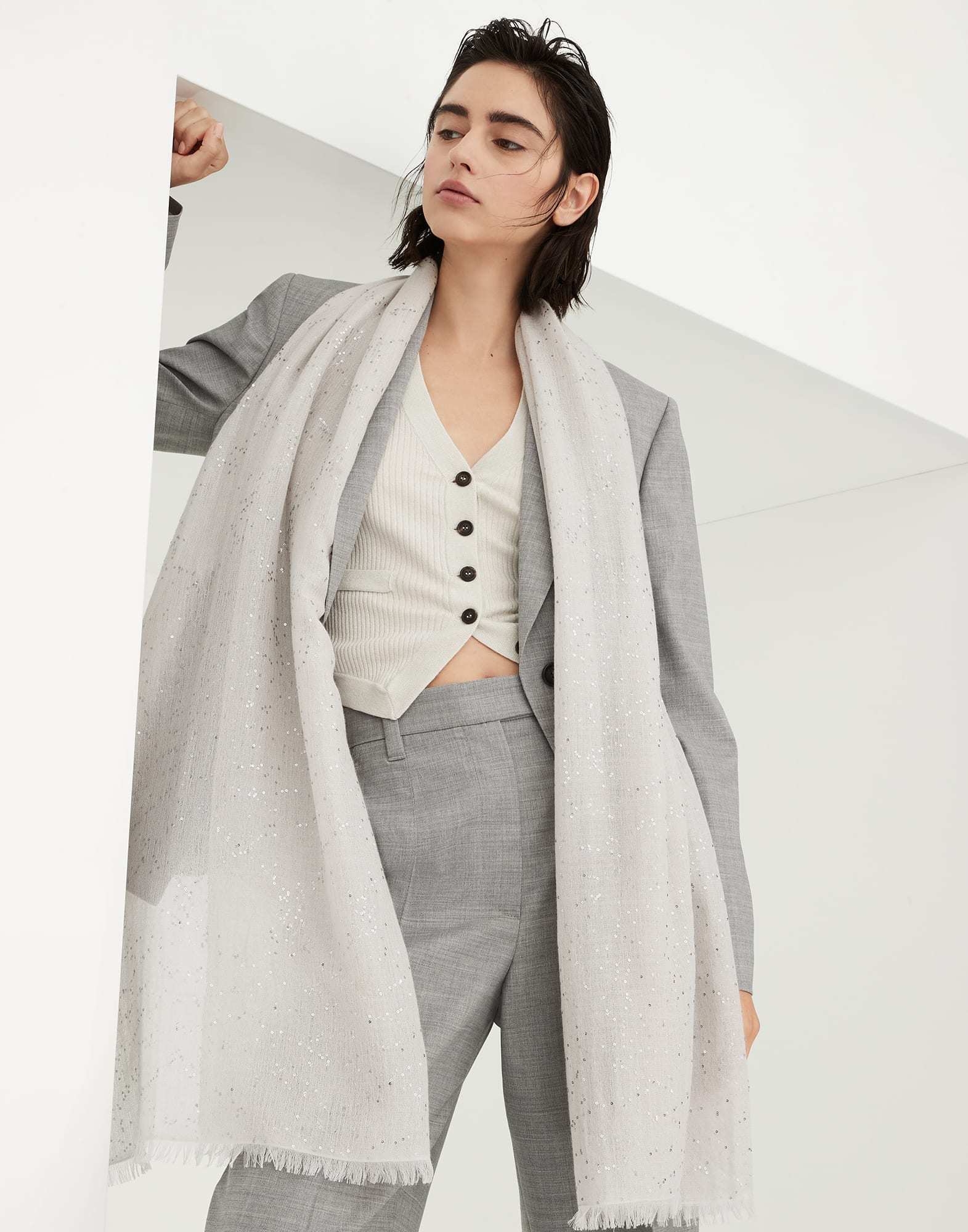 BRUNELLO CUCINELLI Brunello Cucinelli Glitter Embellished Frayed-Edge Scarf